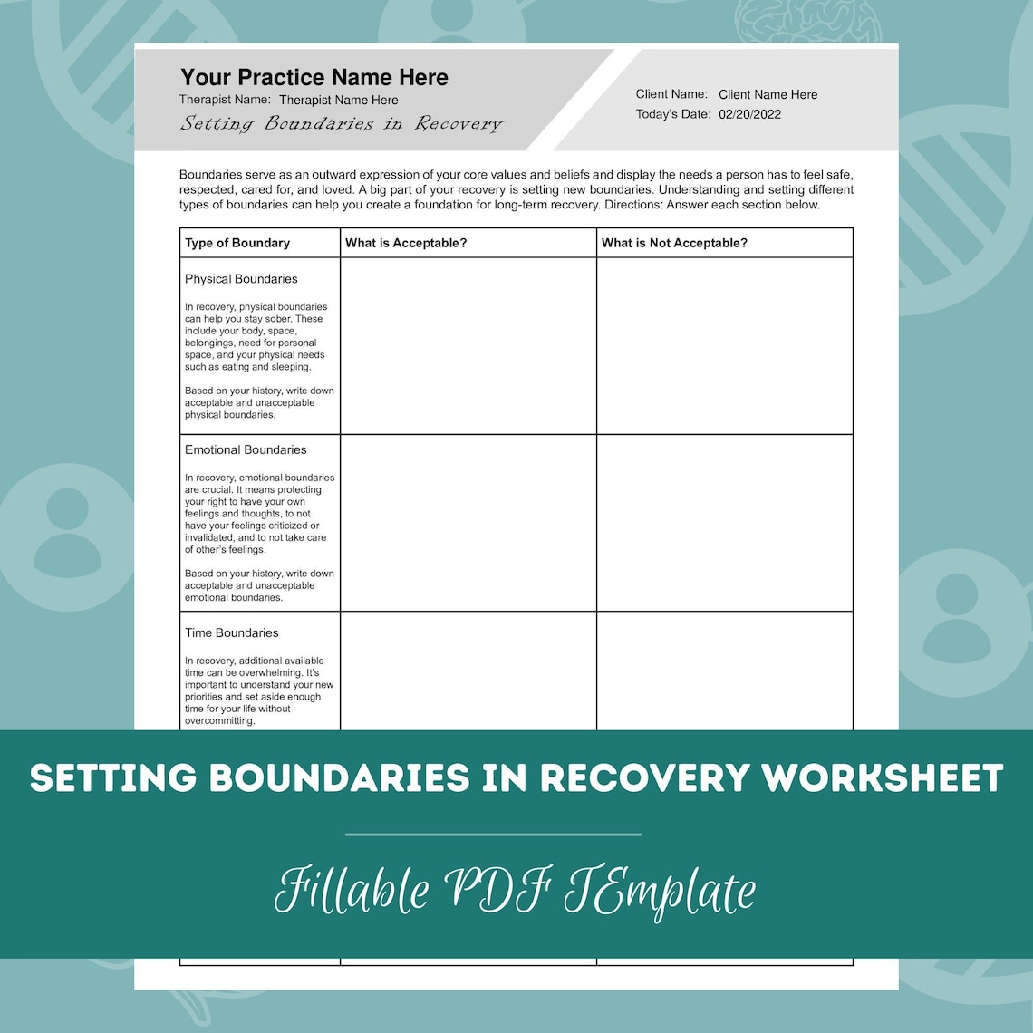 Setting Boundaries in Recovery Worksheet | Editable / Fillable ...