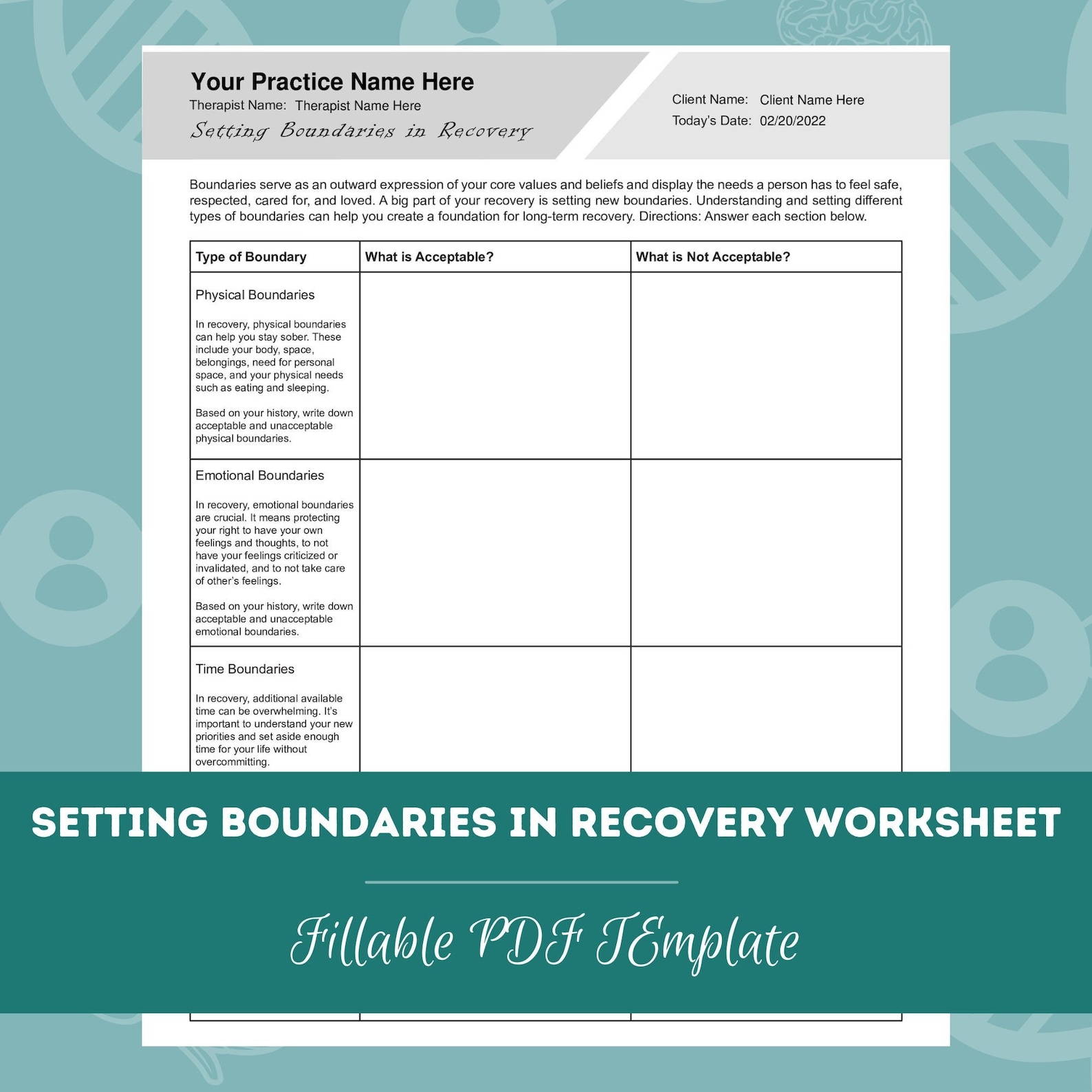 Setting Boundaries in Recovery Worksheet | Editable / Fillable ...