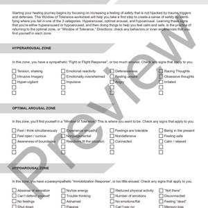 EMDR Window of Tolerance Worksheet | Editable / Fillable PDF Template ...