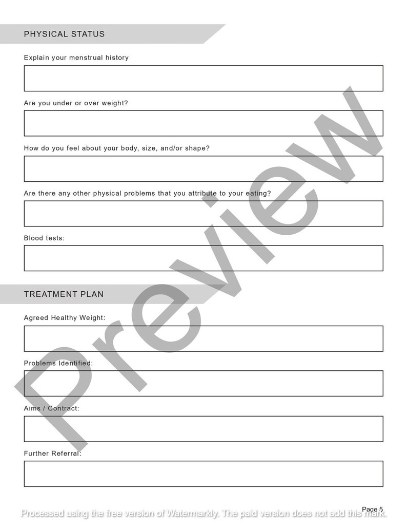 Eating Disorder Assessment Template | Editable / Fillable PDF | for ...