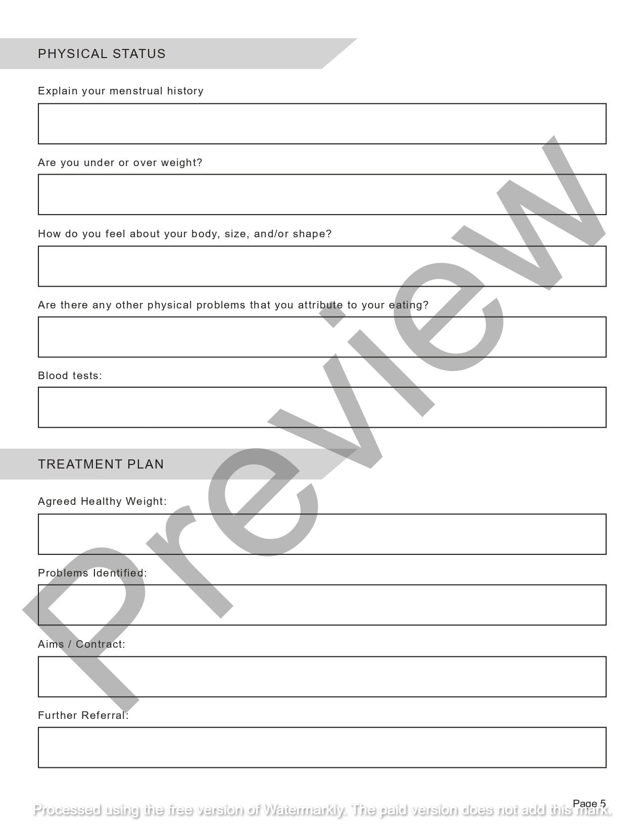 Eating Disorder Assessment Template | Editable / Fillable PDF | for ...