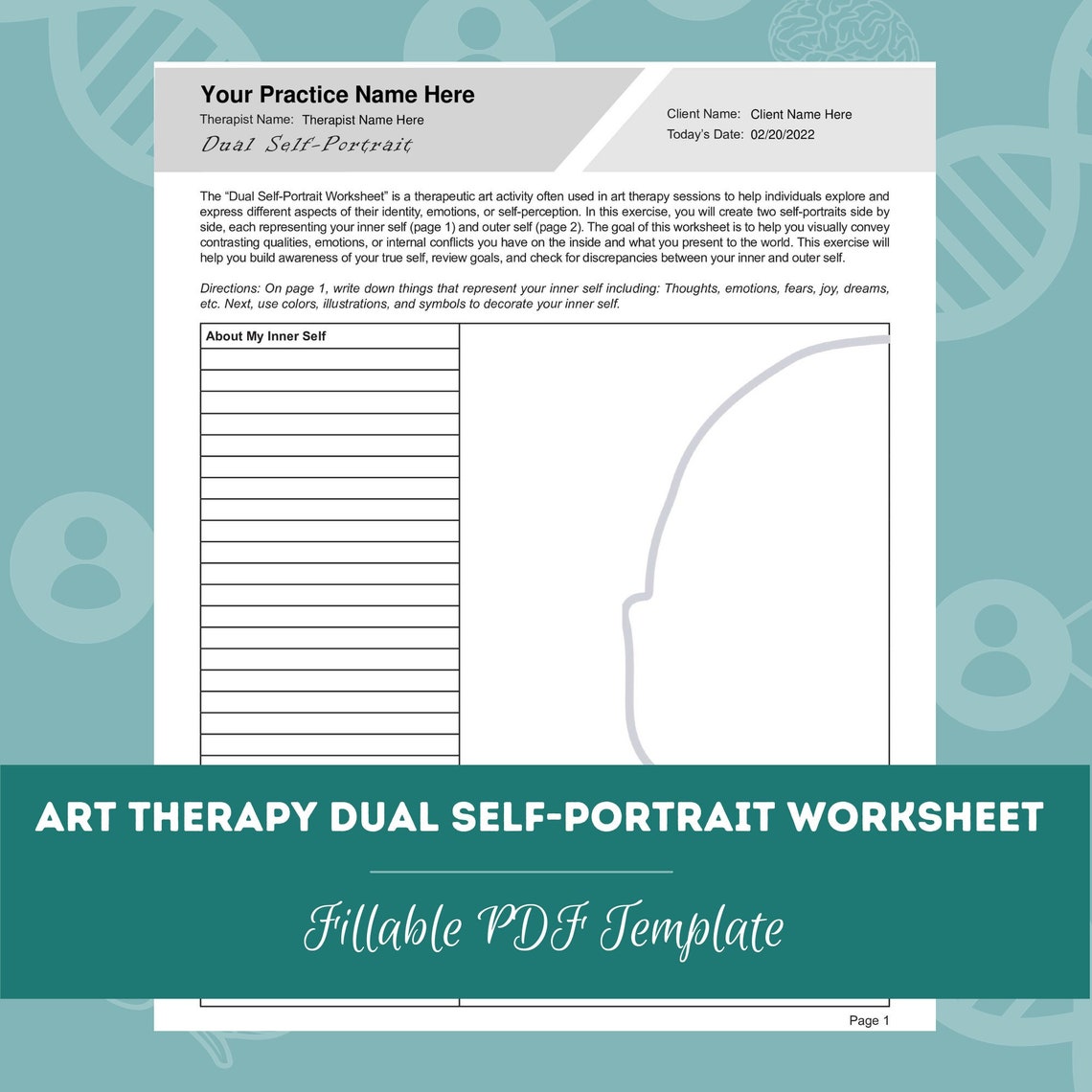 Art Therapy Dual Self-portrait Worksheet | Editable / Fillable PDF ...
