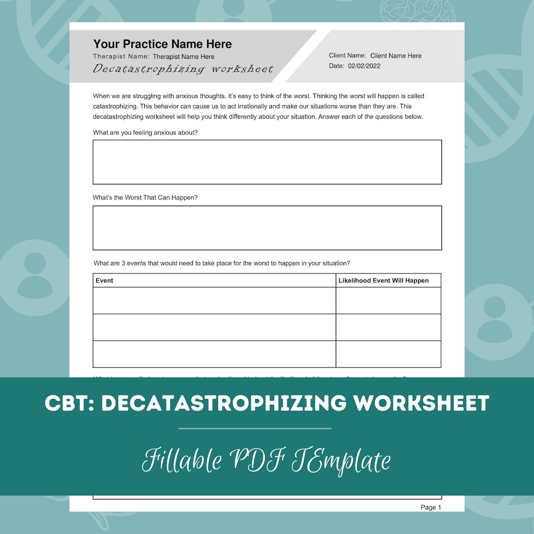 CBT: Decatastrophizing Worksheet | Editable / Fillable PDF | for ...