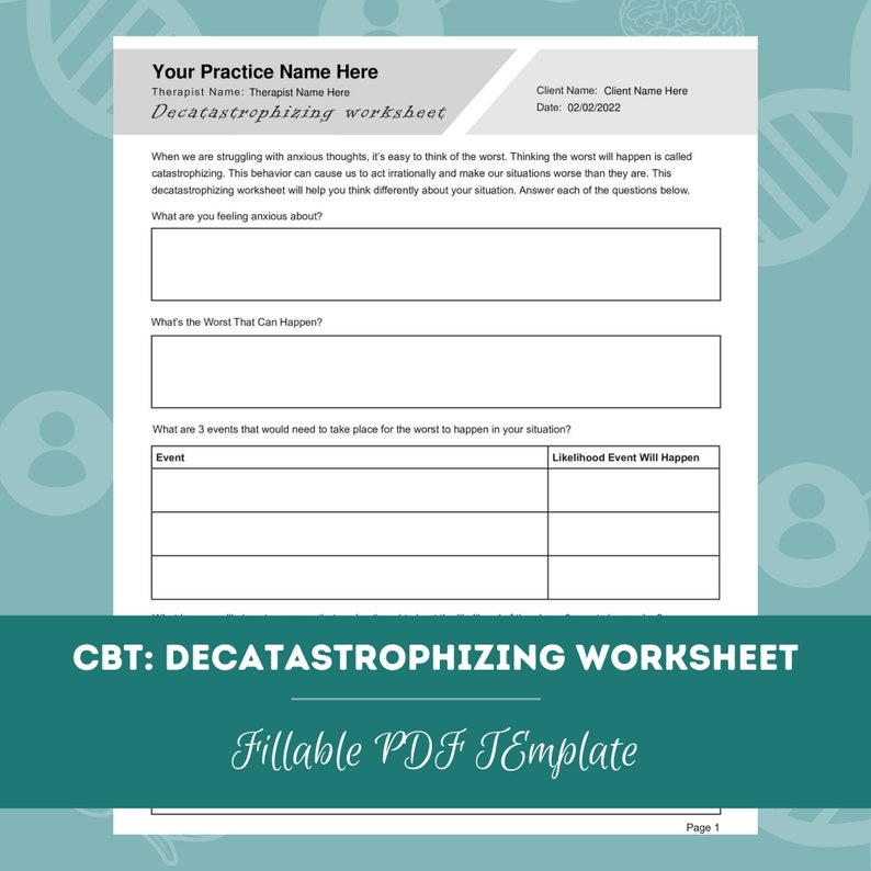 CBT: Decatastrophizing Worksheet | Editable / Fillable PDF | for ...