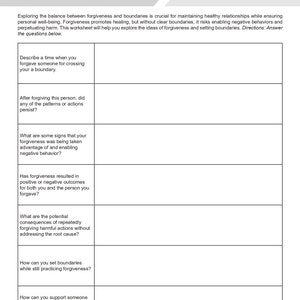 Exploring Forgiveness and Boundaries Worksheet | Editable / Fillable ...