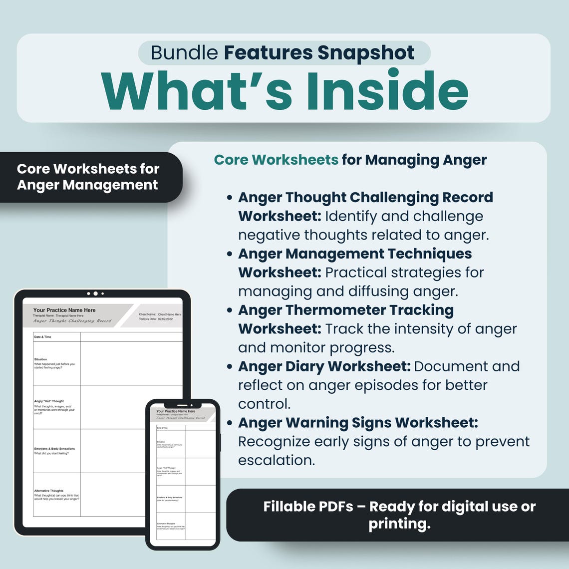 Anger Management Worksheets Bundle, 19 Fillable/printable PDF Templates ...