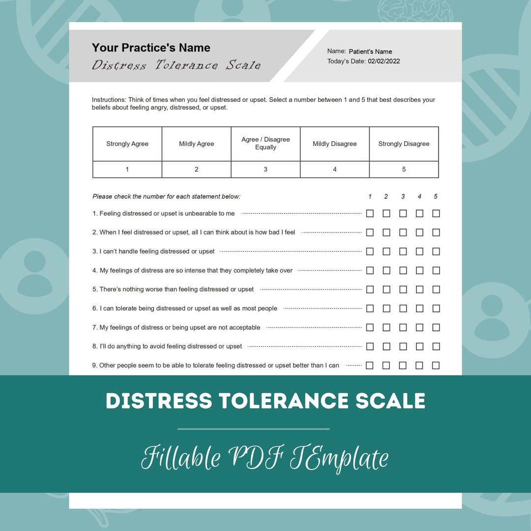 Distress Tolerance Scale | Editable / Fillable PDF Template | for ...
