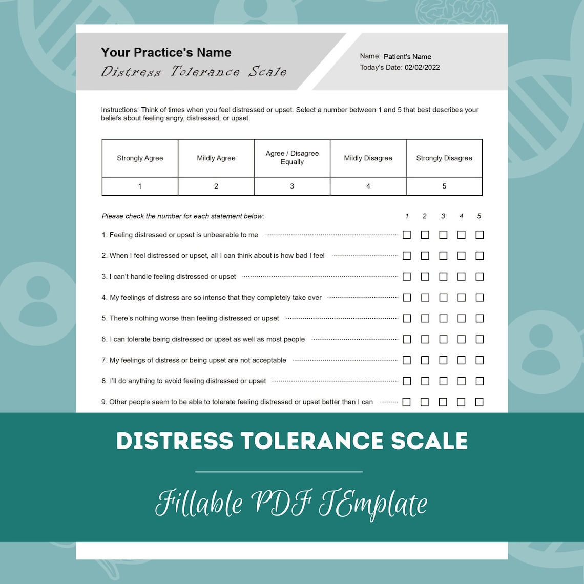 Distress Tolerance Scale | Editable / Fillable PDF Template | for ...