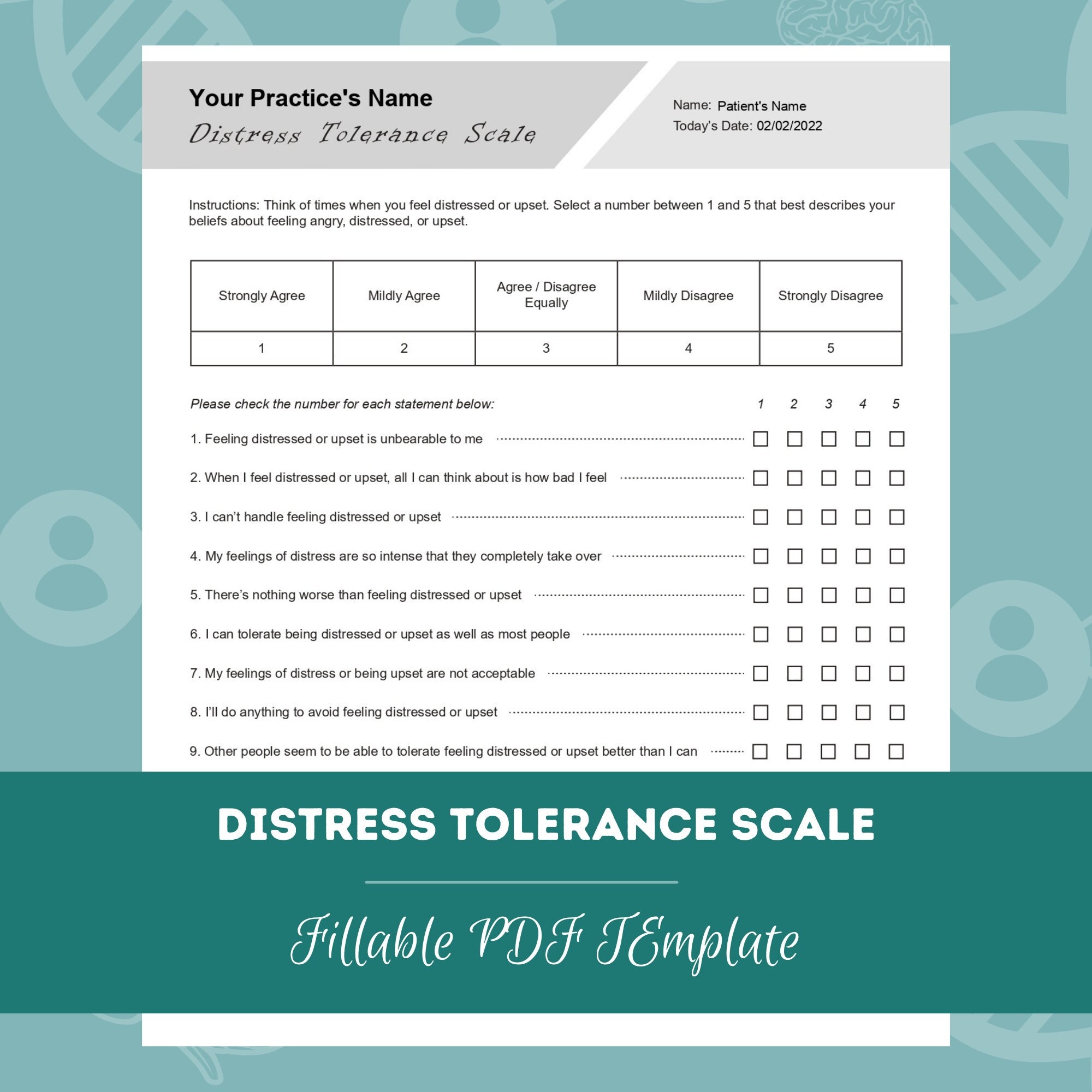 Distress Tolerance Scale | Editable / Fillable PDF Template | for ...
