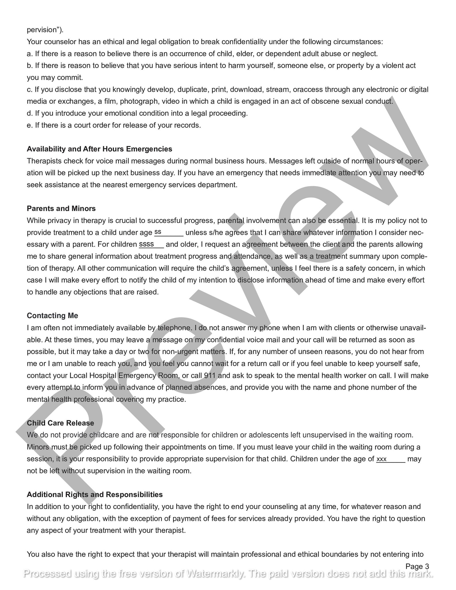 Informed Consent Form for Counseling | Editable / Fillable PDF Template ...
