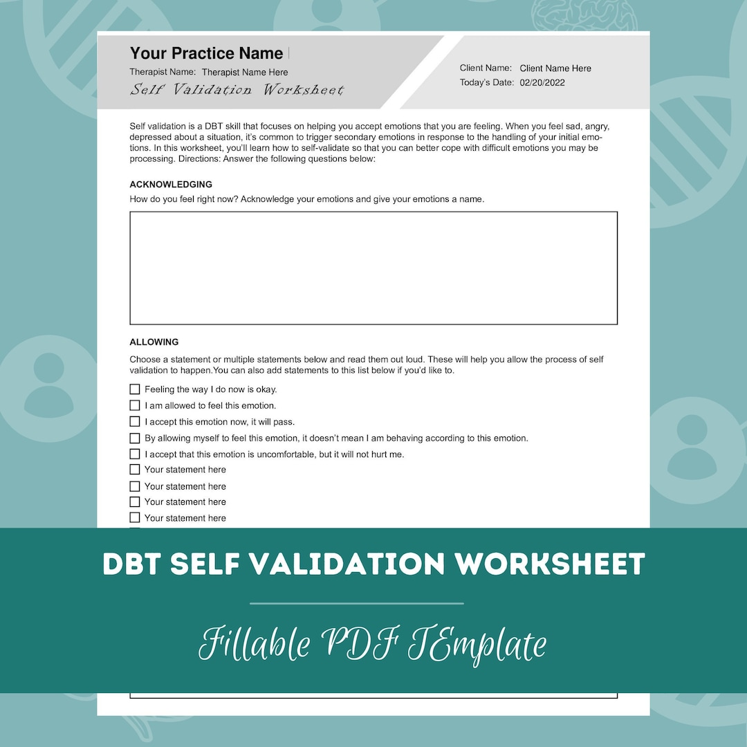DBT Self Validation Worksheet Editable / Fillable PDF Template for ... DBT Self Validation Worksheet Editable / Fillable PDF Template for ...