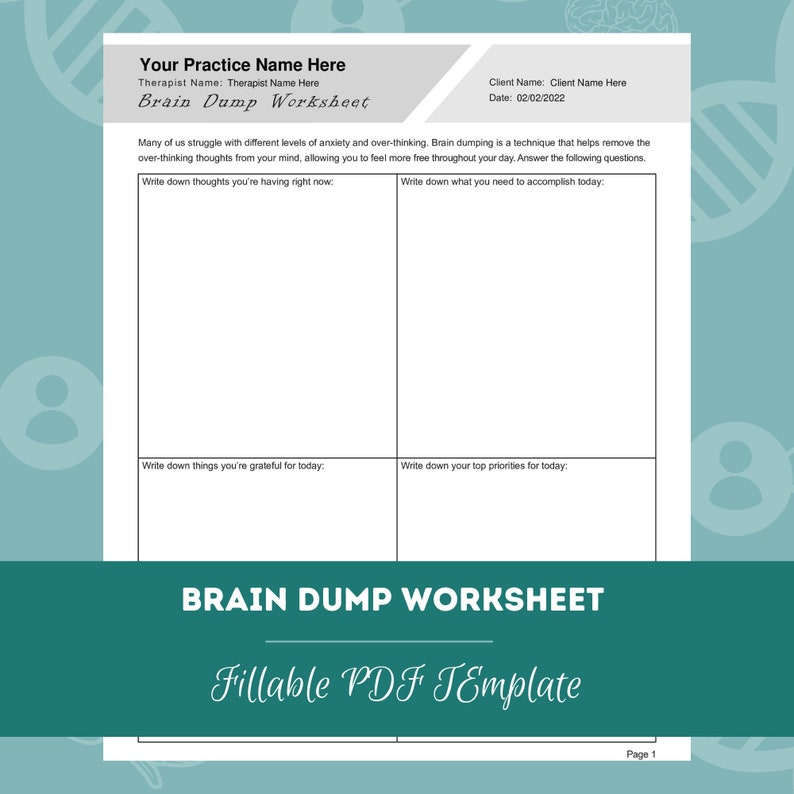 Brain Dump Worksheet | Editable / Fillable PDF Template | for ...
