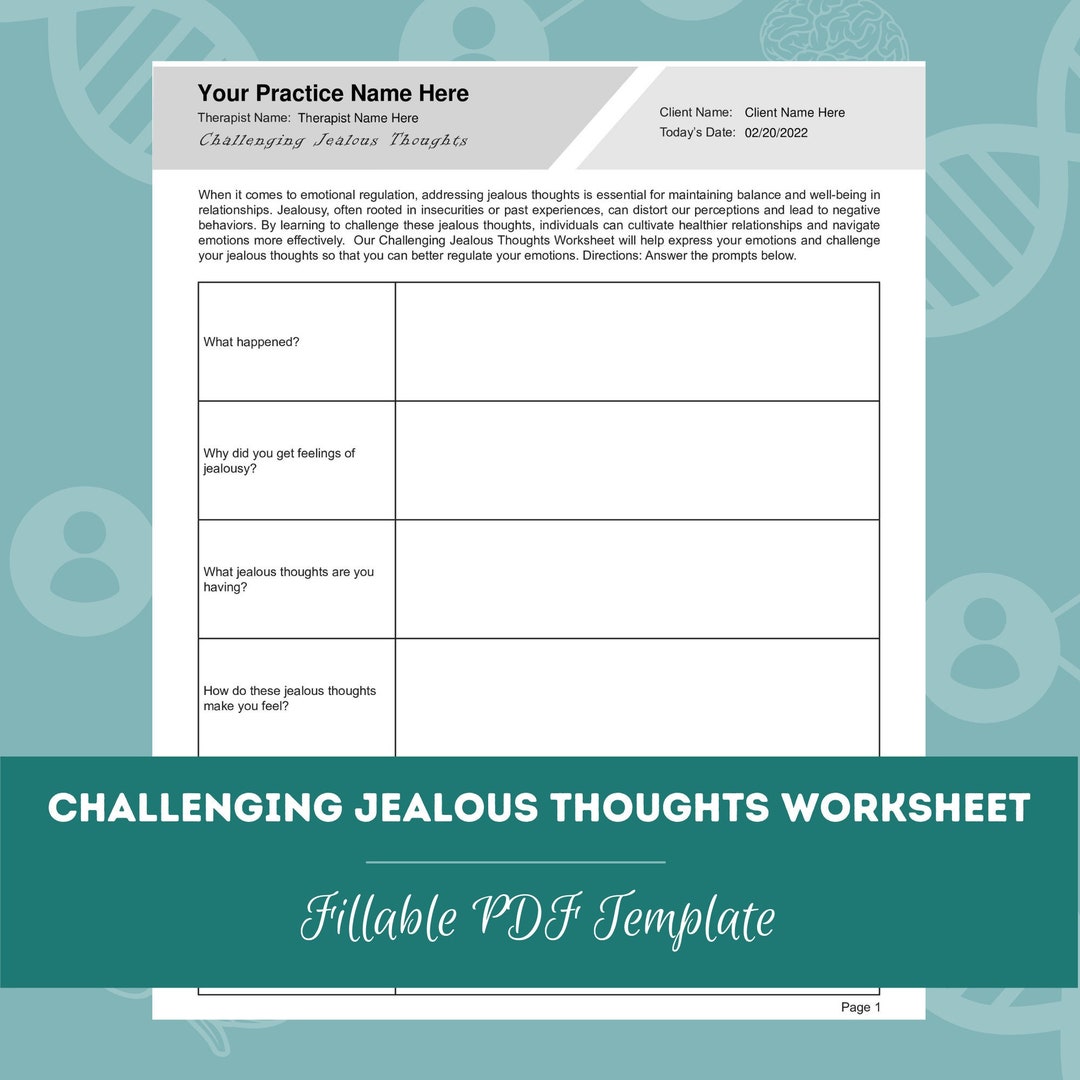 Challenging Jealous Thoughts Worksheet | Editable / Fillable ...