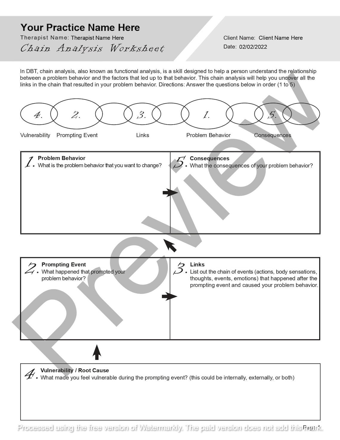 DBT Chain Analysis Worksheet | Editable / Fillable PDF Template | for ...