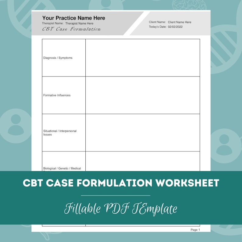 CBT Case Formulation Worksheet PDF Template | Editable / Fillable PDF ...