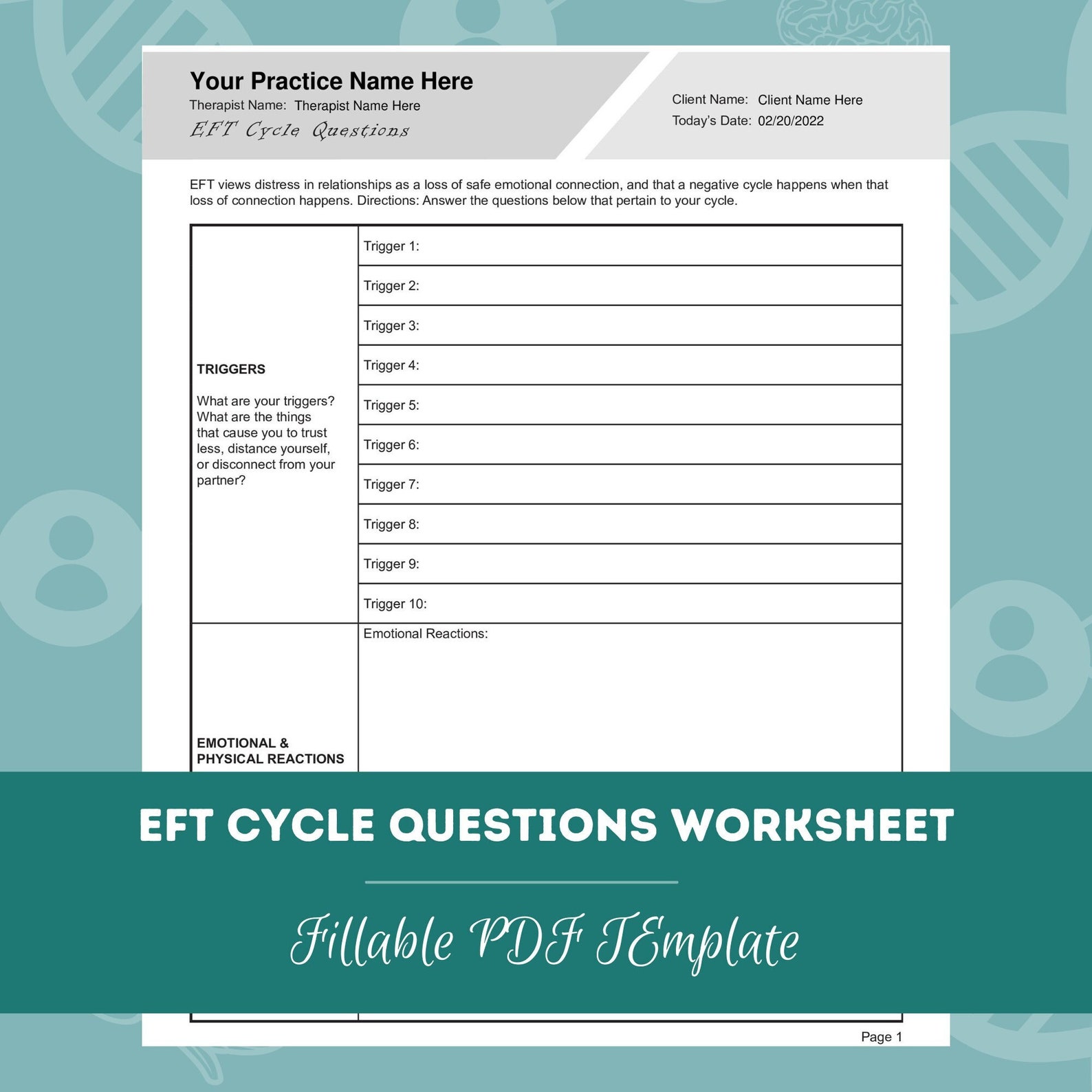 EFT Cycle Questions Worksheet | Editable / Fillable PDF Template | for ...