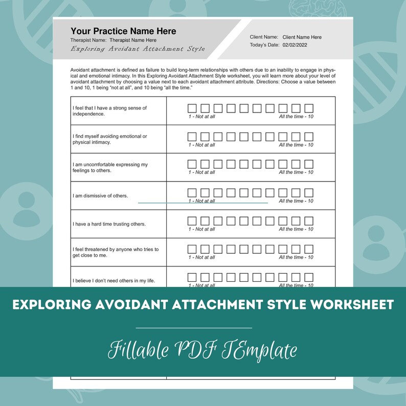 Exploring Avoidant Attachment Style Worksheet | Editable / Fillable PDF ...