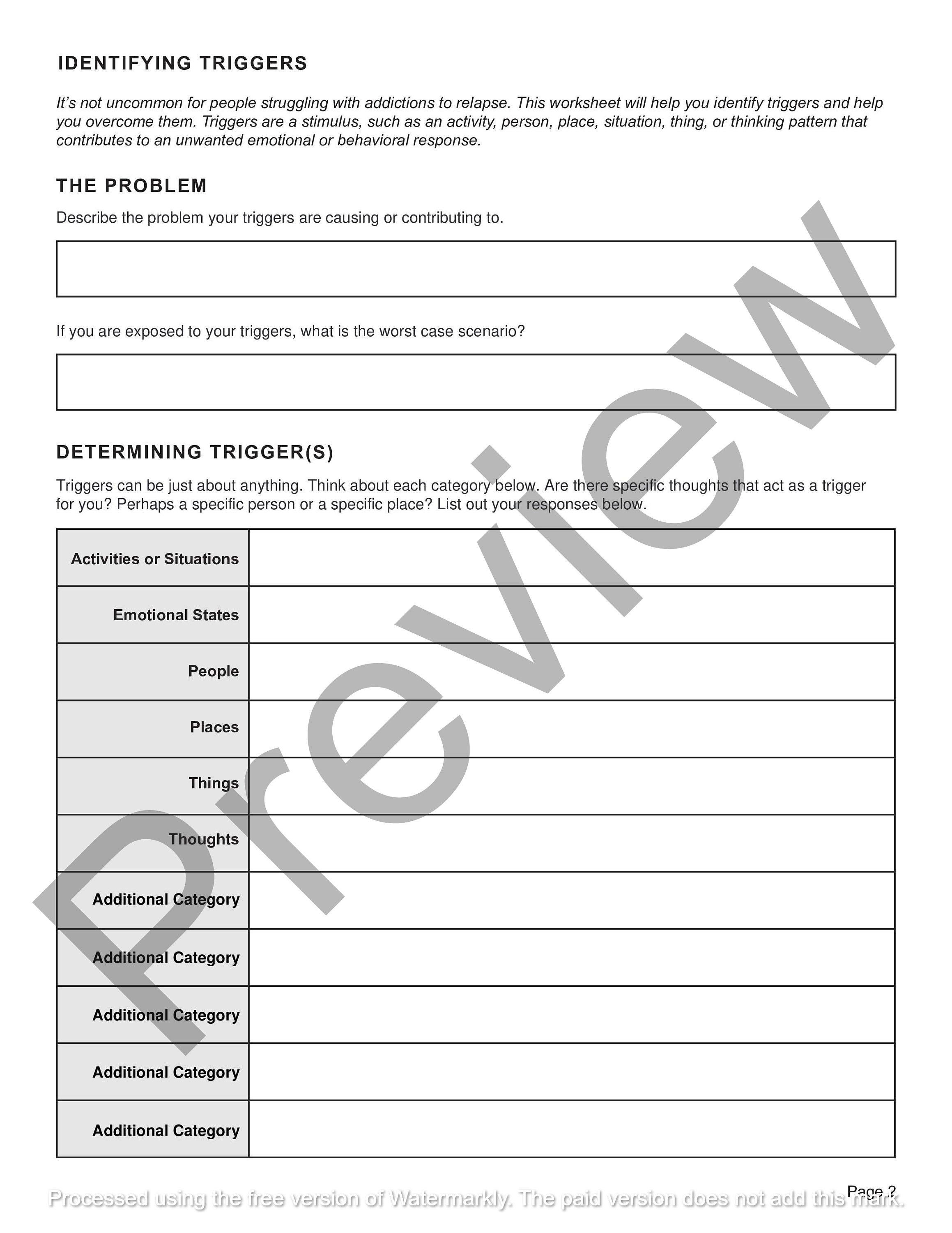 Relapse Prevention Plan Worksheet | Editable / Fillable PDF | for ...