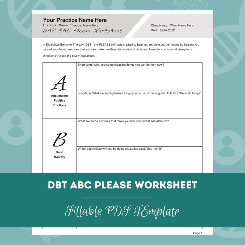 DBT ABC Please Worksheet | Editable / Fillable PDF Template | for ...