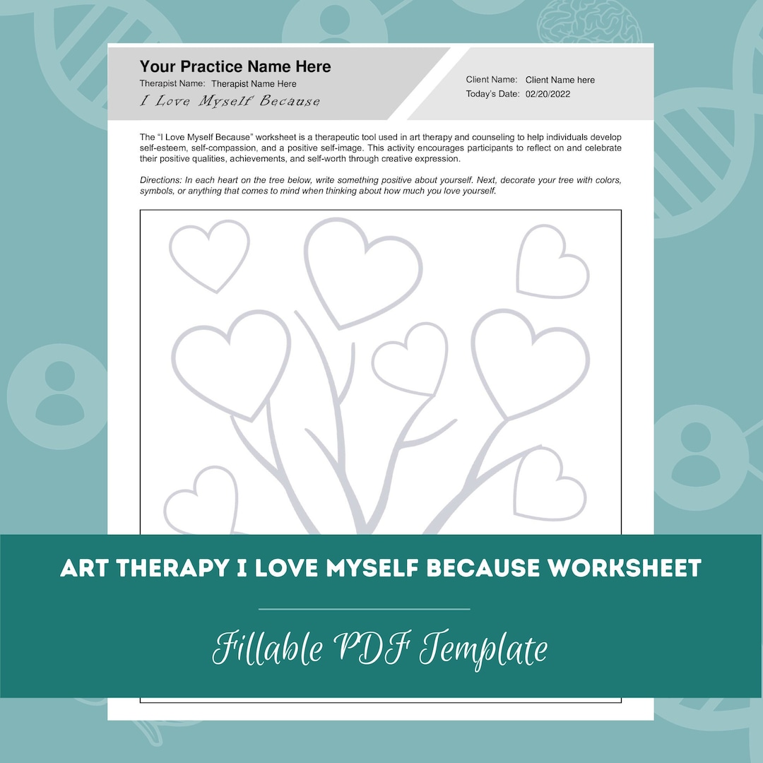 Art Therapy I Love Myself Because Worksheet | Editable / Fillable PDF ...