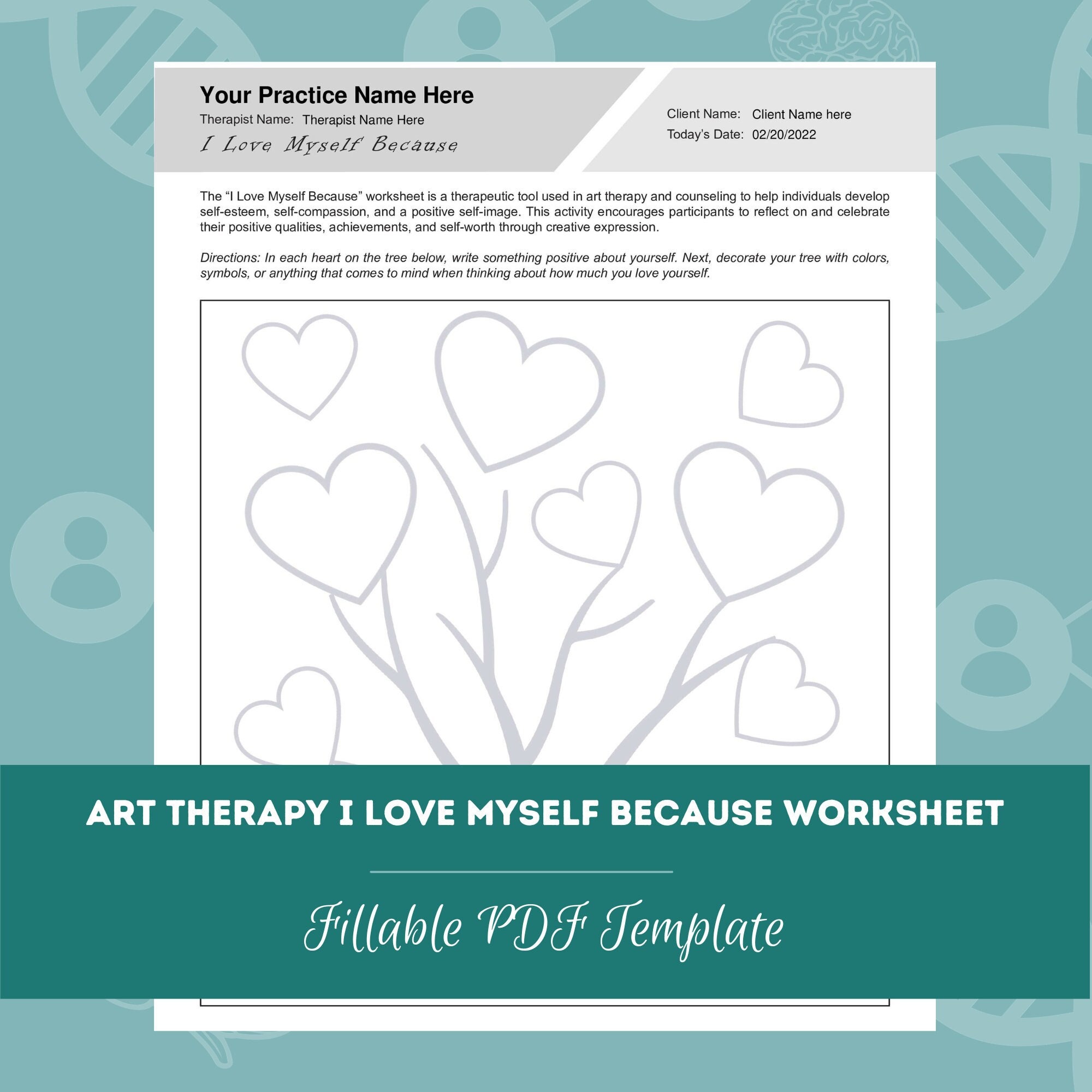 Art Therapy I Love Myself Because Worksheet | Editable / Fillable PDF ...