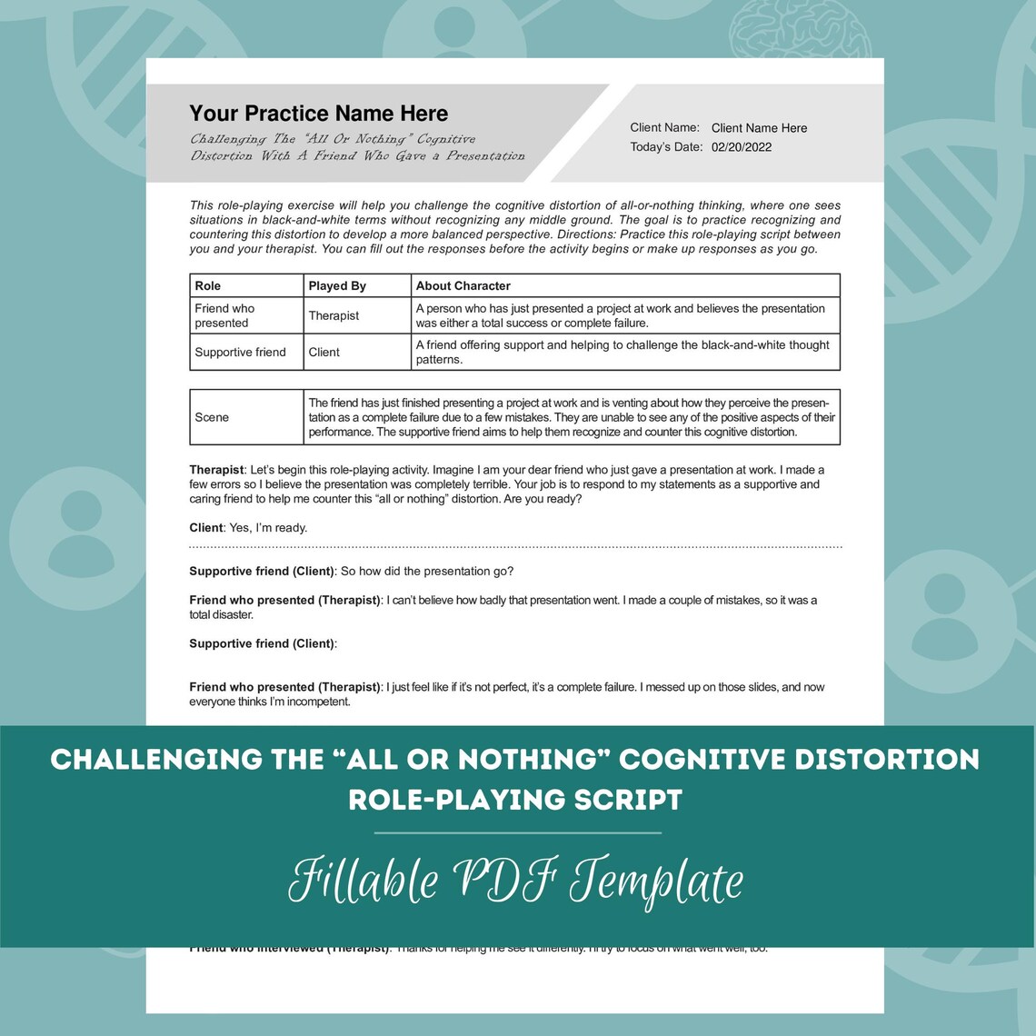 Challenging the “all or Nothing” Cognitive Distortion Role-playing ...