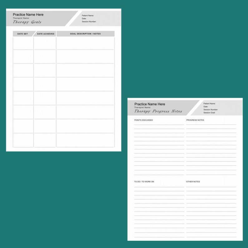 Therapy Progress Notes and Goals Editable Template PDF | Editable ...