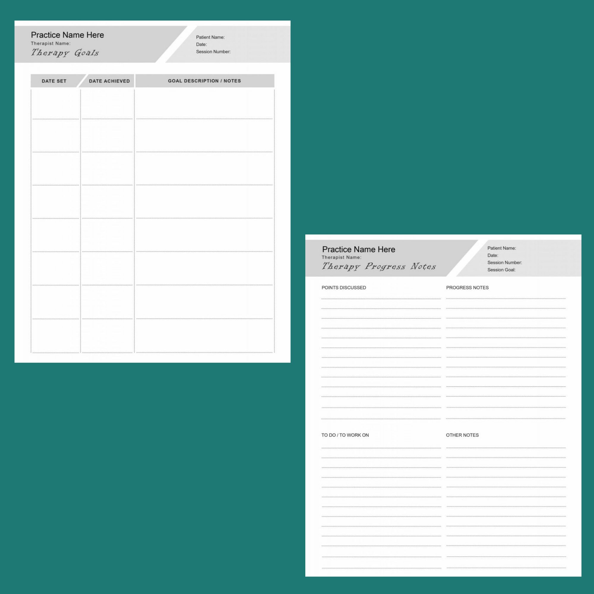 Therapy Progress Notes and Goals Editable Template PDF | Editable ...