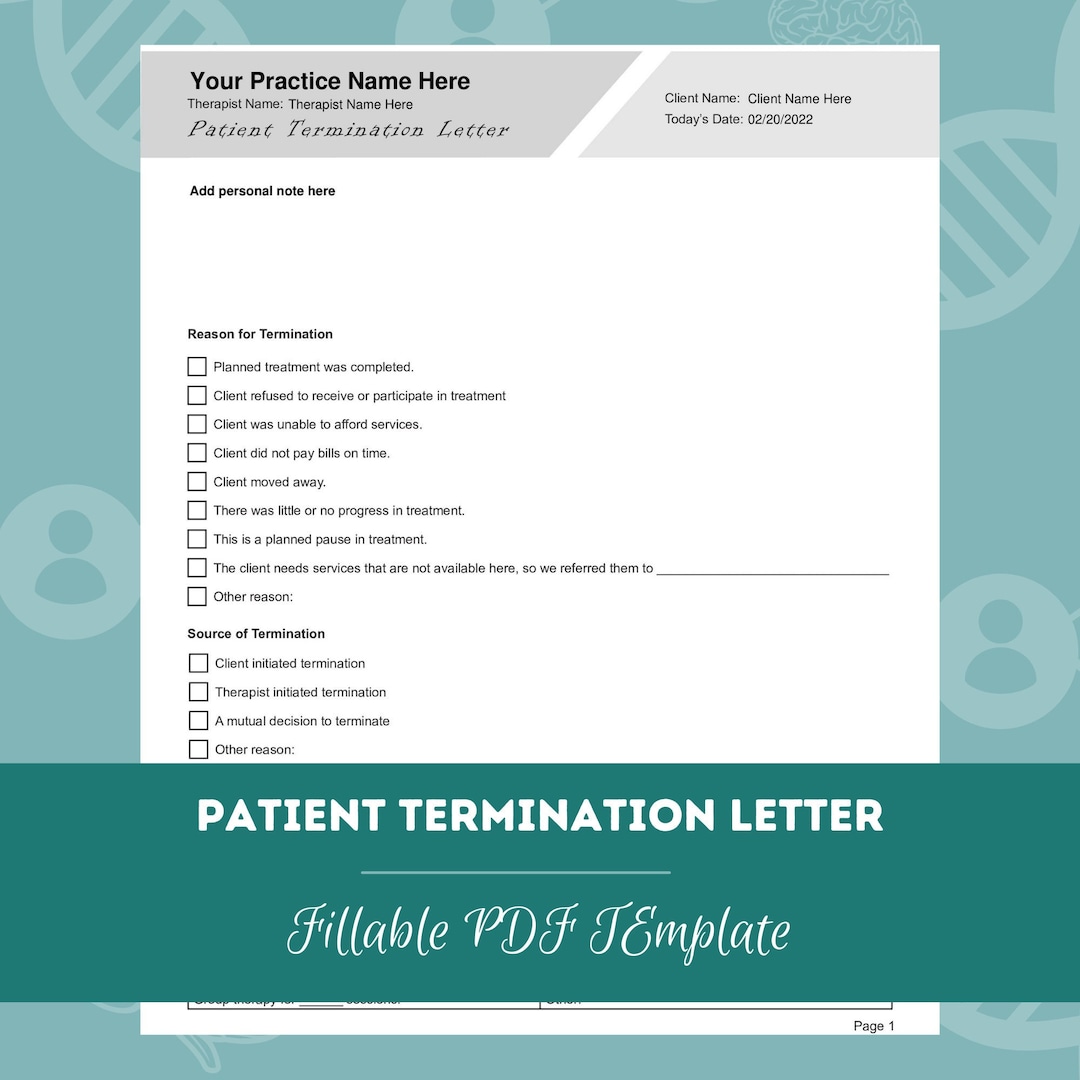 Patient Termination Letter | Editable / Fillable PDF | for Counselors ...