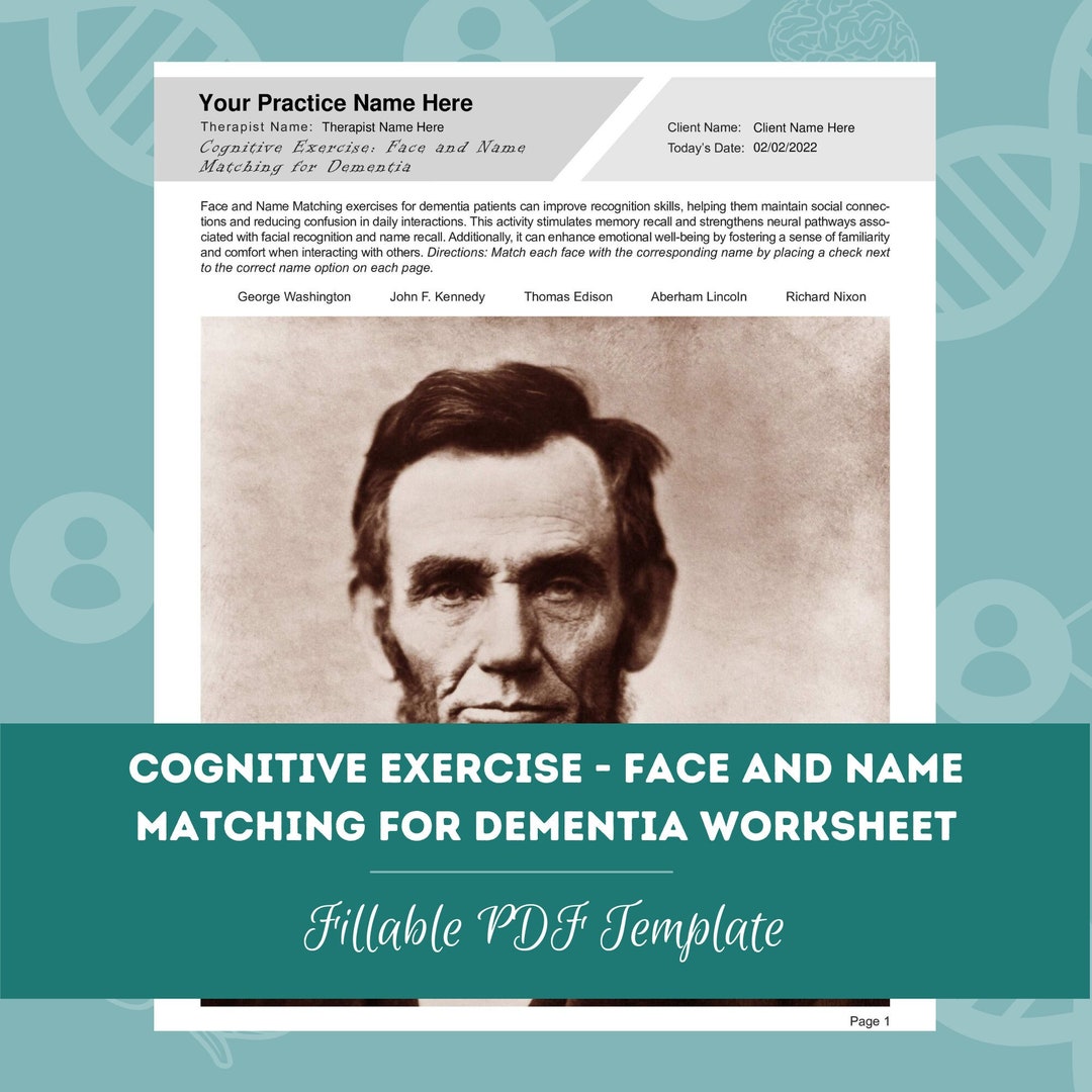 Face and Name Matching Exercise for Dementia Worksheet | Fillable PDF ...