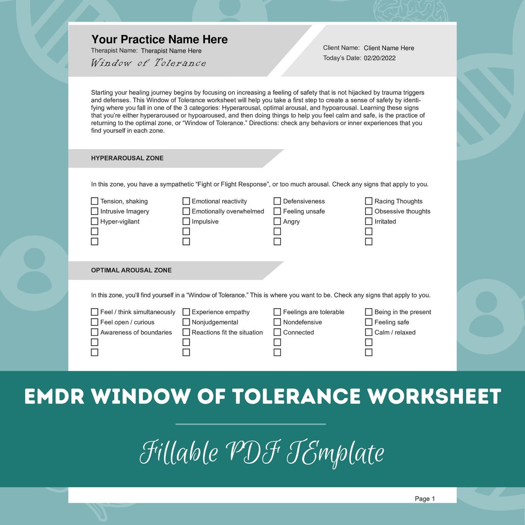 EMDR Window of Tolerance Worksheet | Editable / Fillable PDF Template ...