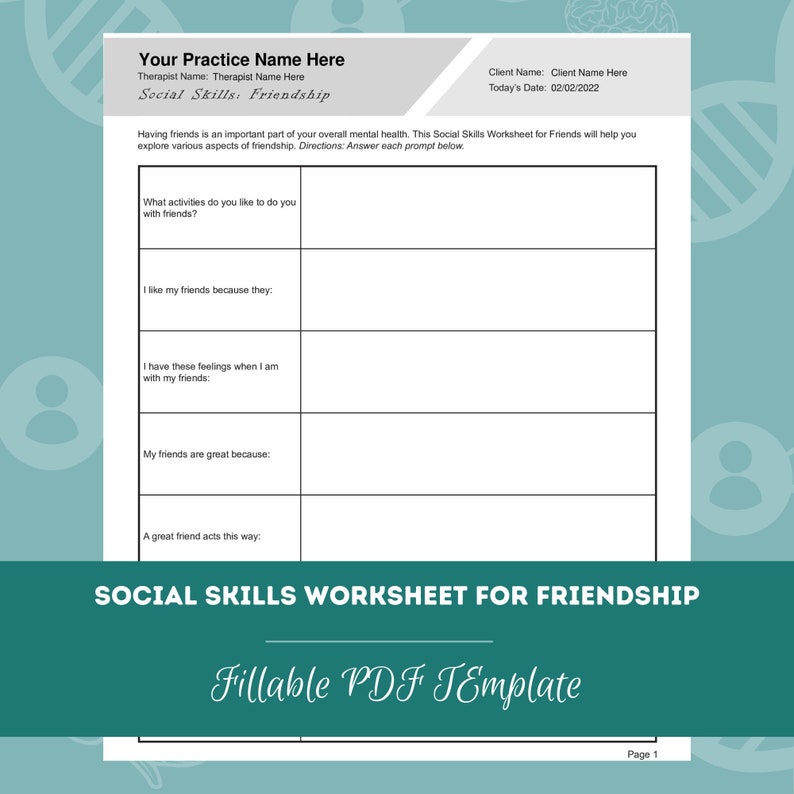 Social Skills Worksheets for Friendship | Editable / Fillable PDF ...