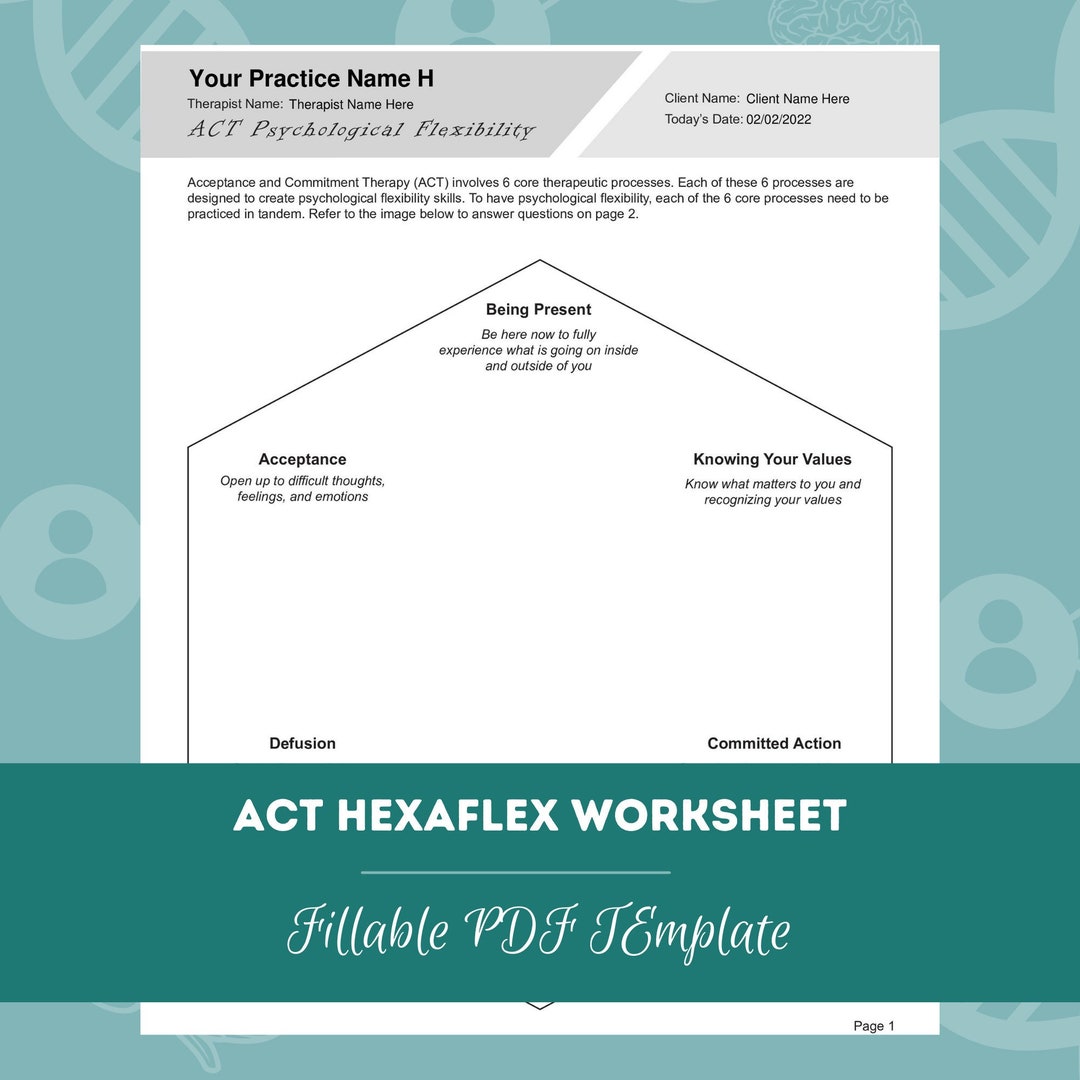 ACT Hexaflex / Psychological Flexibility Worksheet Editable / Fillable ...