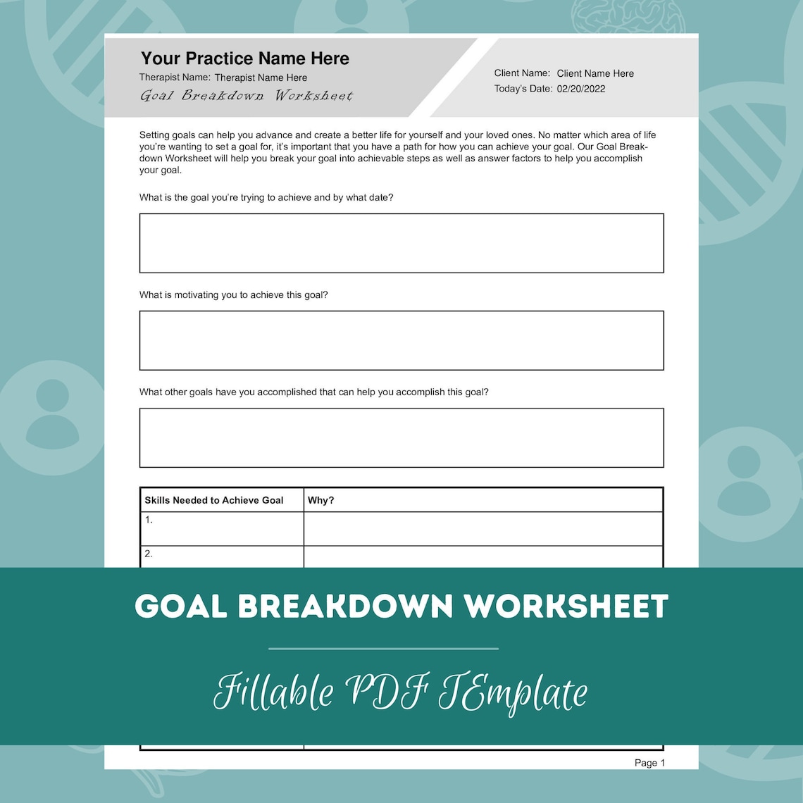 Goal Breakdown Worksheet | Editable / Fillable PDF Template | for ...
