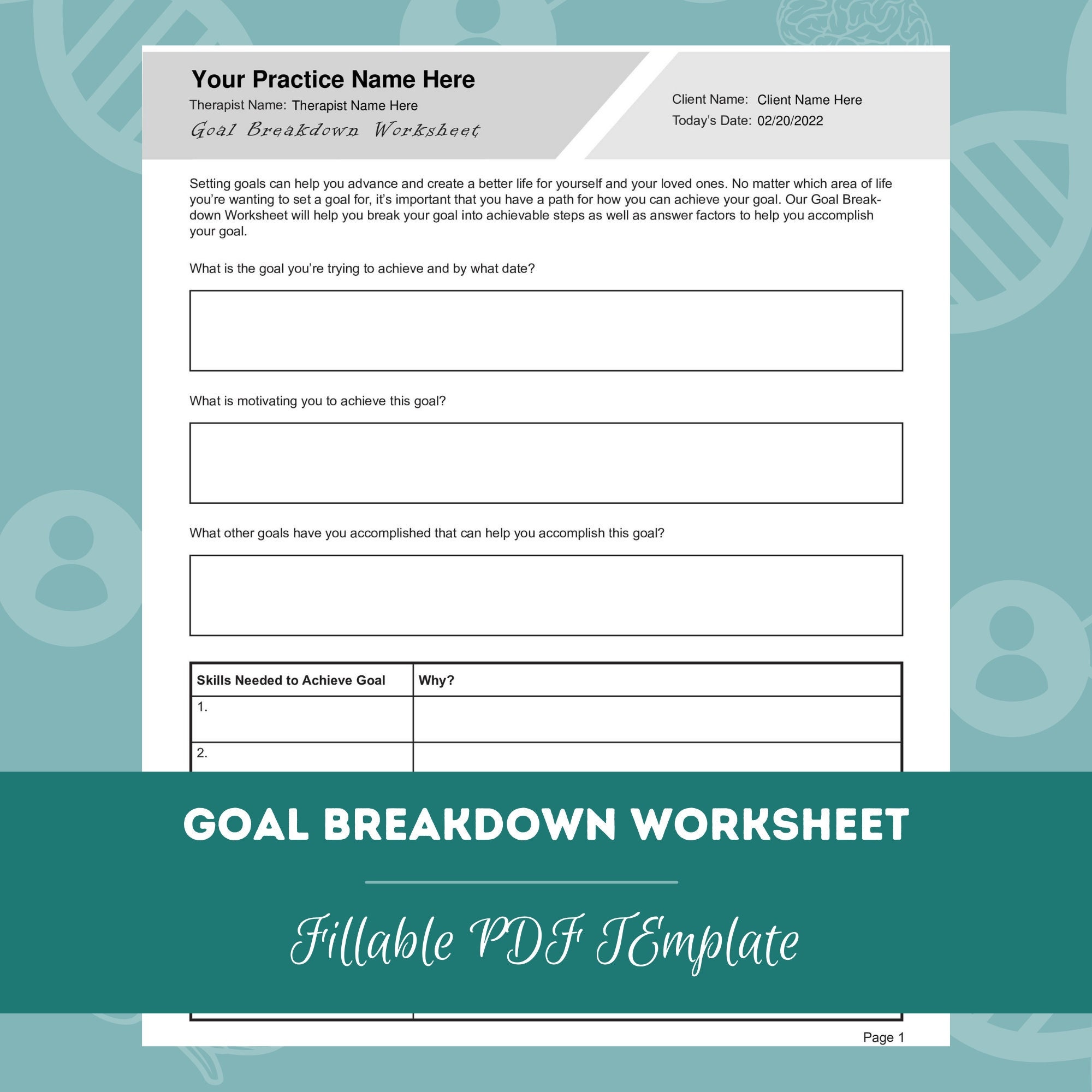 Goal Breakdown Worksheet | Editable / Fillable PDF Template | for ...