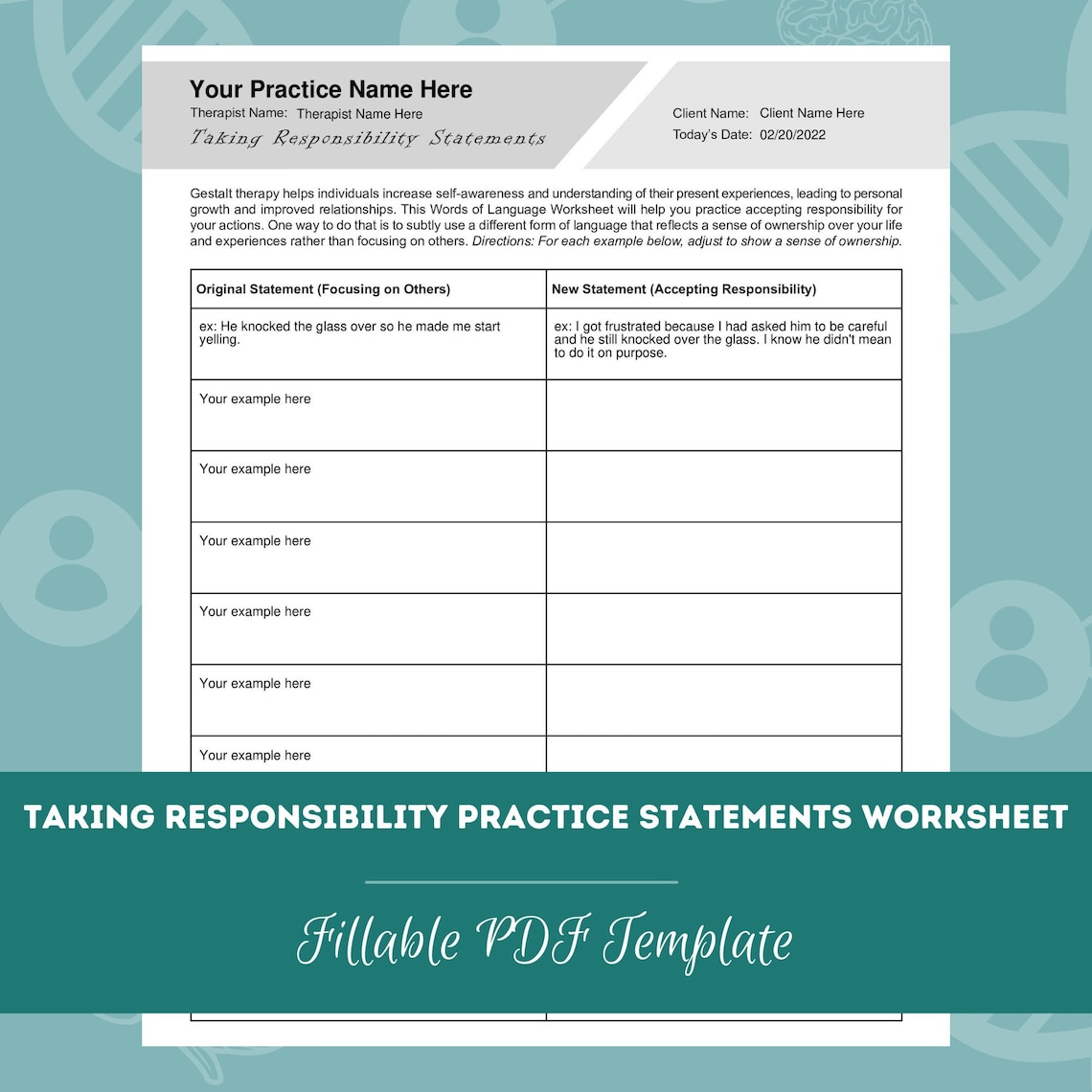 Gestalt Therapy Taking Responsibility Practice Worksheet Editable ...