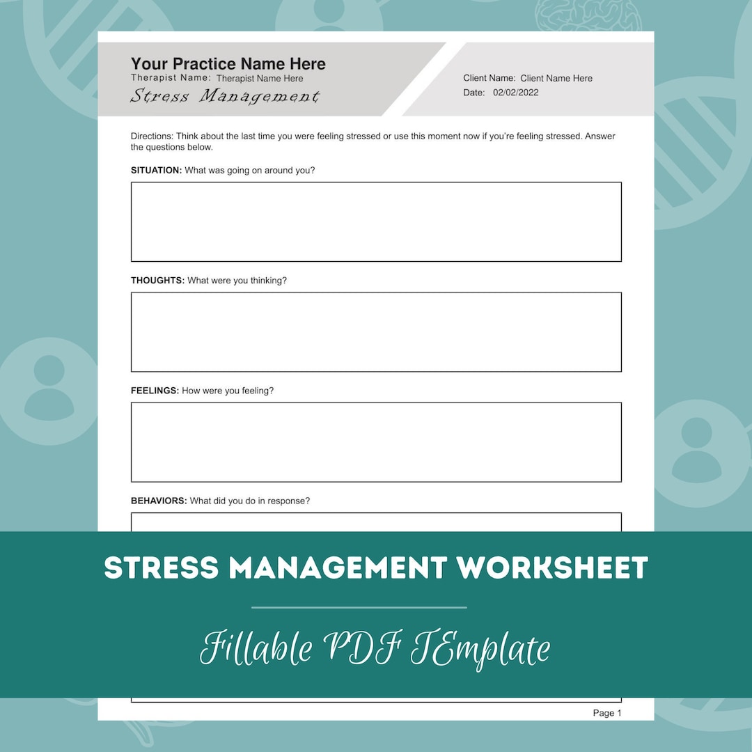 Stress Management Worksheet | Editable / Fillable PDF Template | for ...