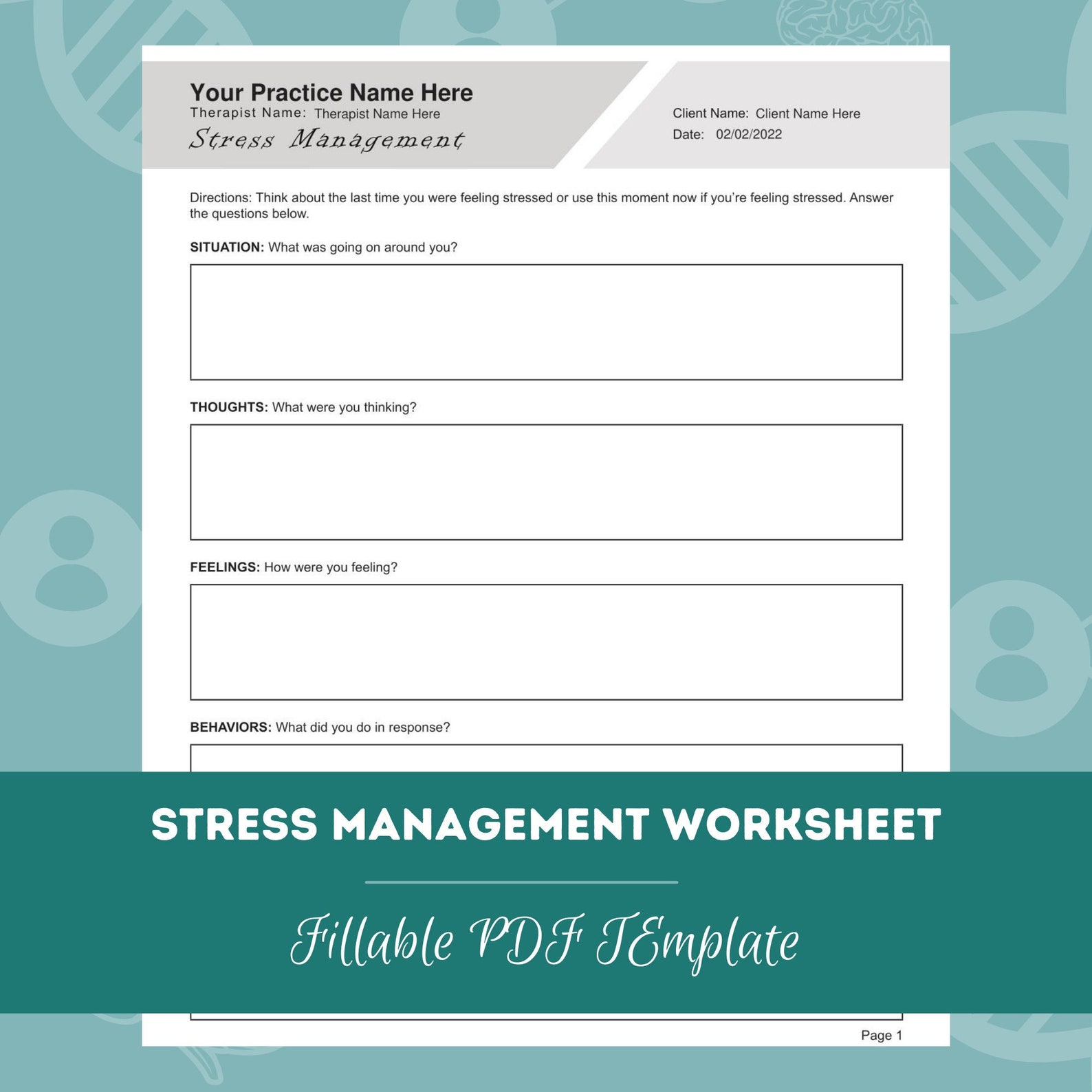Stress Management Worksheet Editable / Fillable PDF Template - Etsy