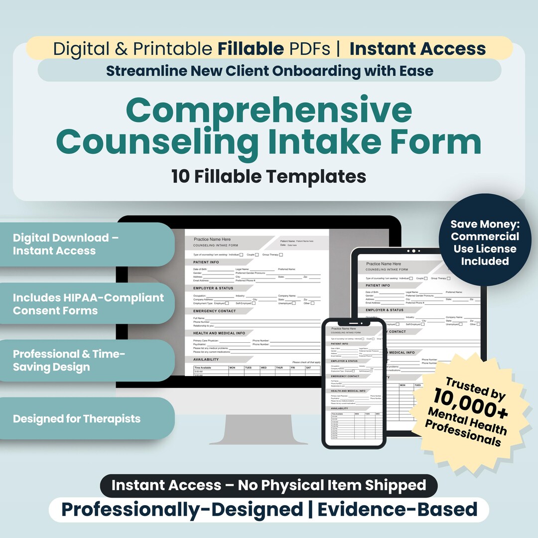 Counseling Intake Form - Telecounseling Consent | Editable / Fillable ...