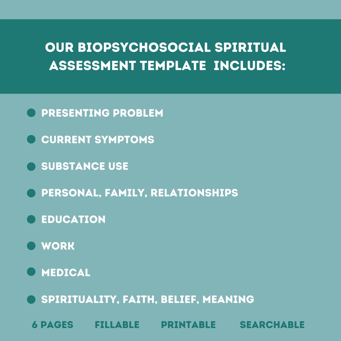 Biopsychosocial Spiritual Assessment Template | Editable / Fillable ...