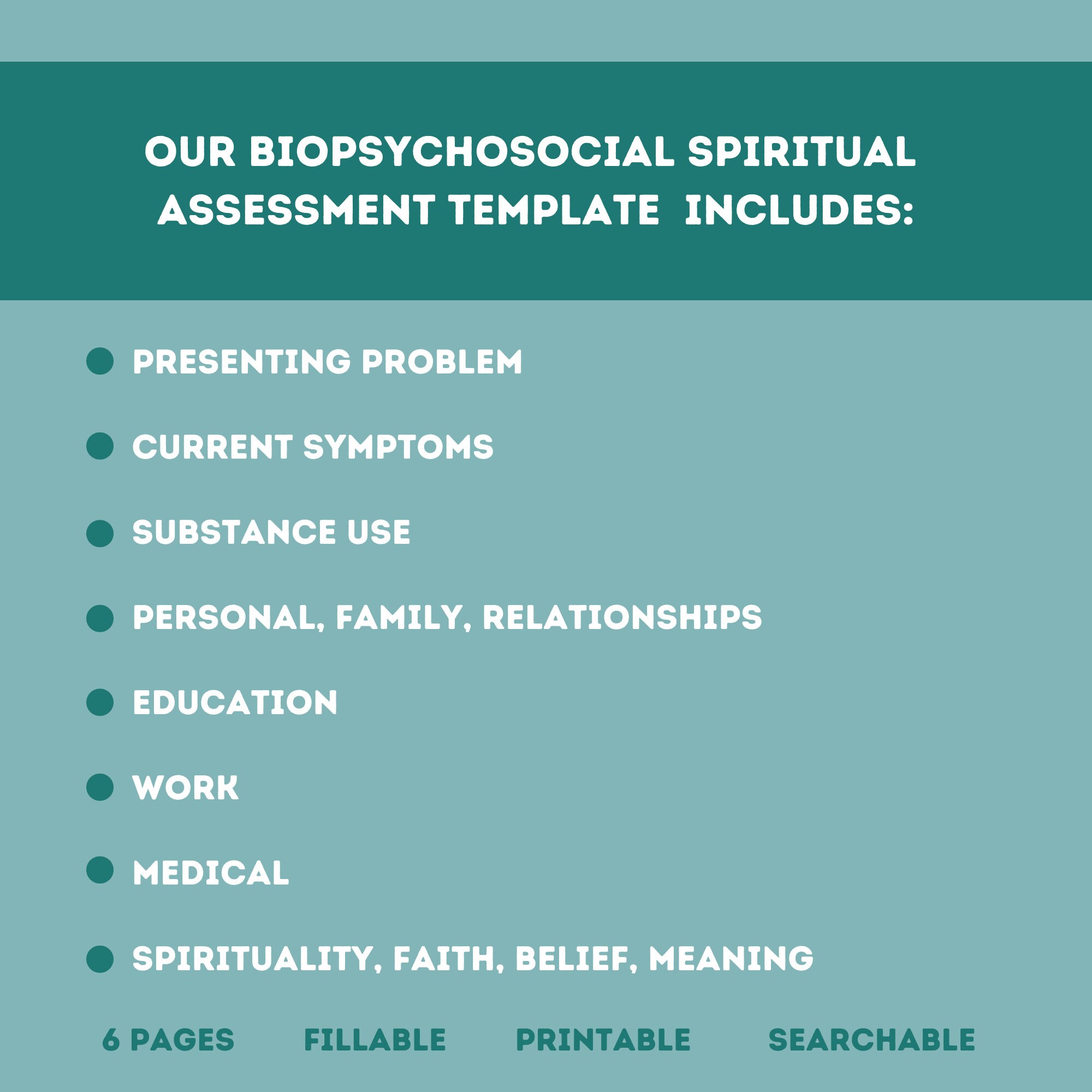 Biopsychosocial Spiritual Assessment Template Editable Fillable
