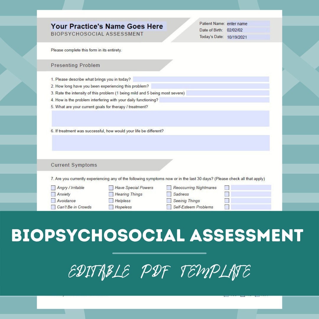 Biopsychosocial Assessment Template PDF For Counselors Etsy
