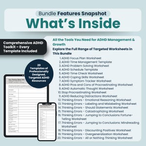 ADHD Worksheets Bundle, 20 Fillable/printable Templates, ADHD Executive ...