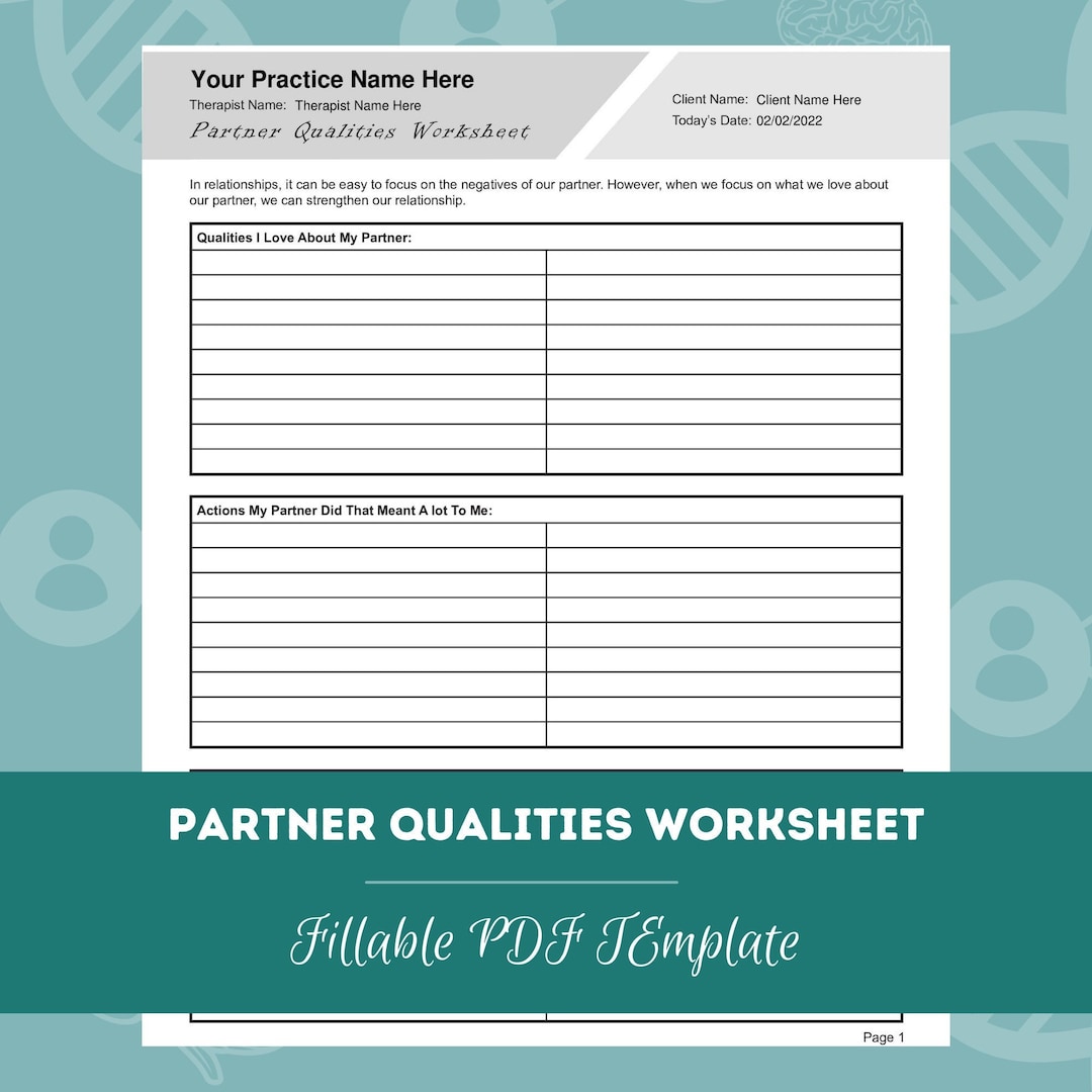Partner Qualities Worksheet | Editable / Fillable PDF | for Counselors ...
