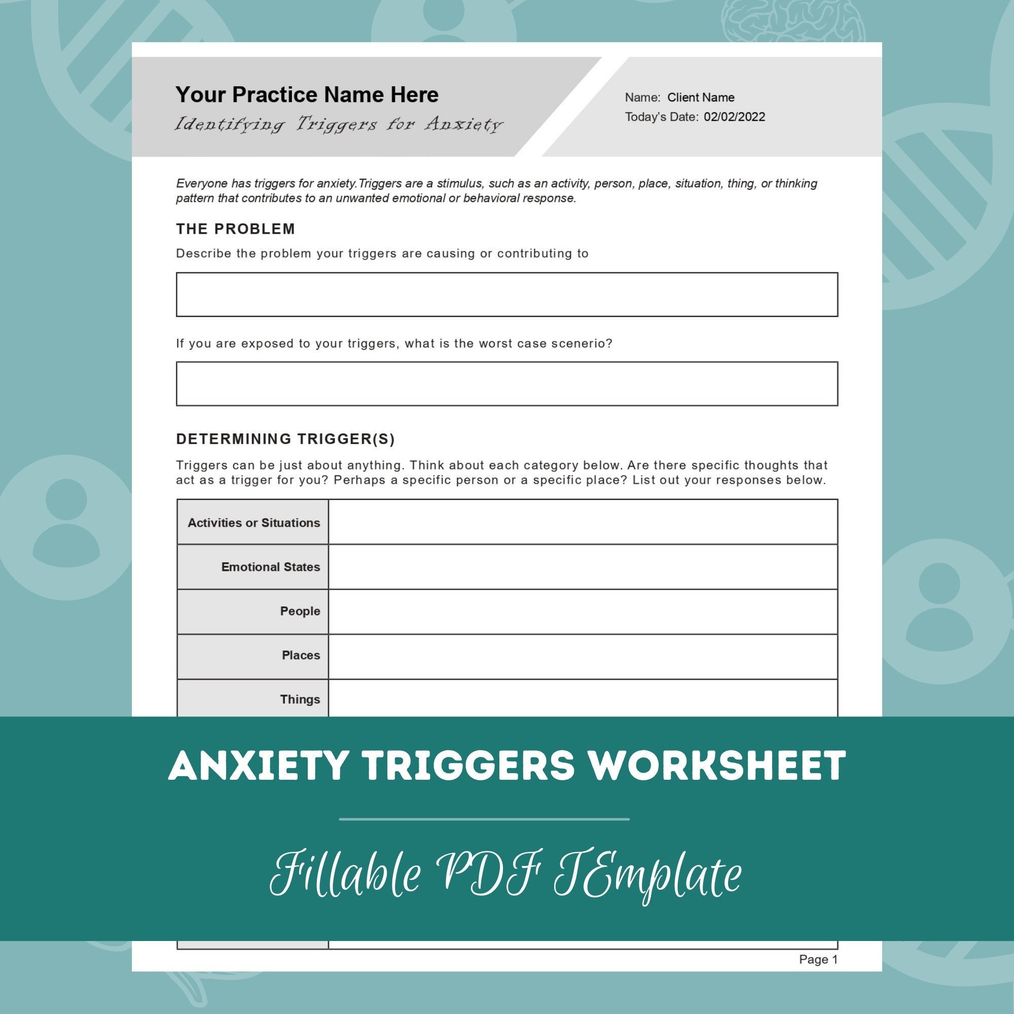 Anxiety Triggers Worksheet | Editable / Fillable PDF | for Counselors ...