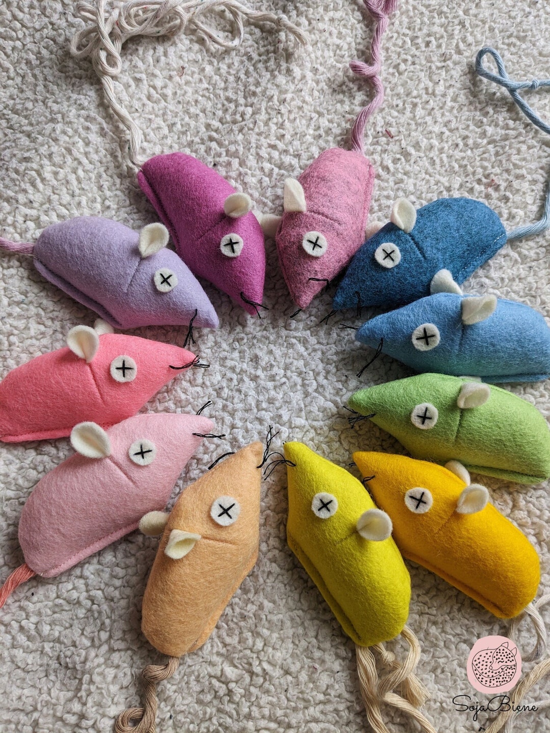 The Colorful Eco Wool Felt Mice - Plastic-free Cat Toy - the Natural ...