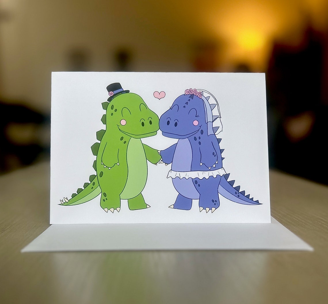 Just Married Dinosaur Couple Blank Valentine's Day/anniversary/wedding ...