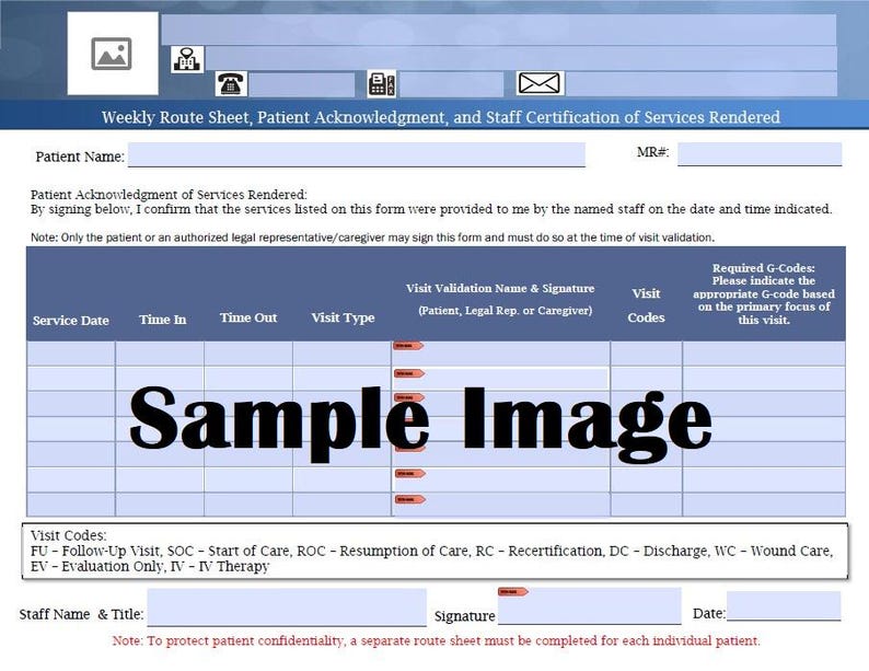 Customizable Route Sheet PDF | Home Health & Hospice Nursing Form - Etsy