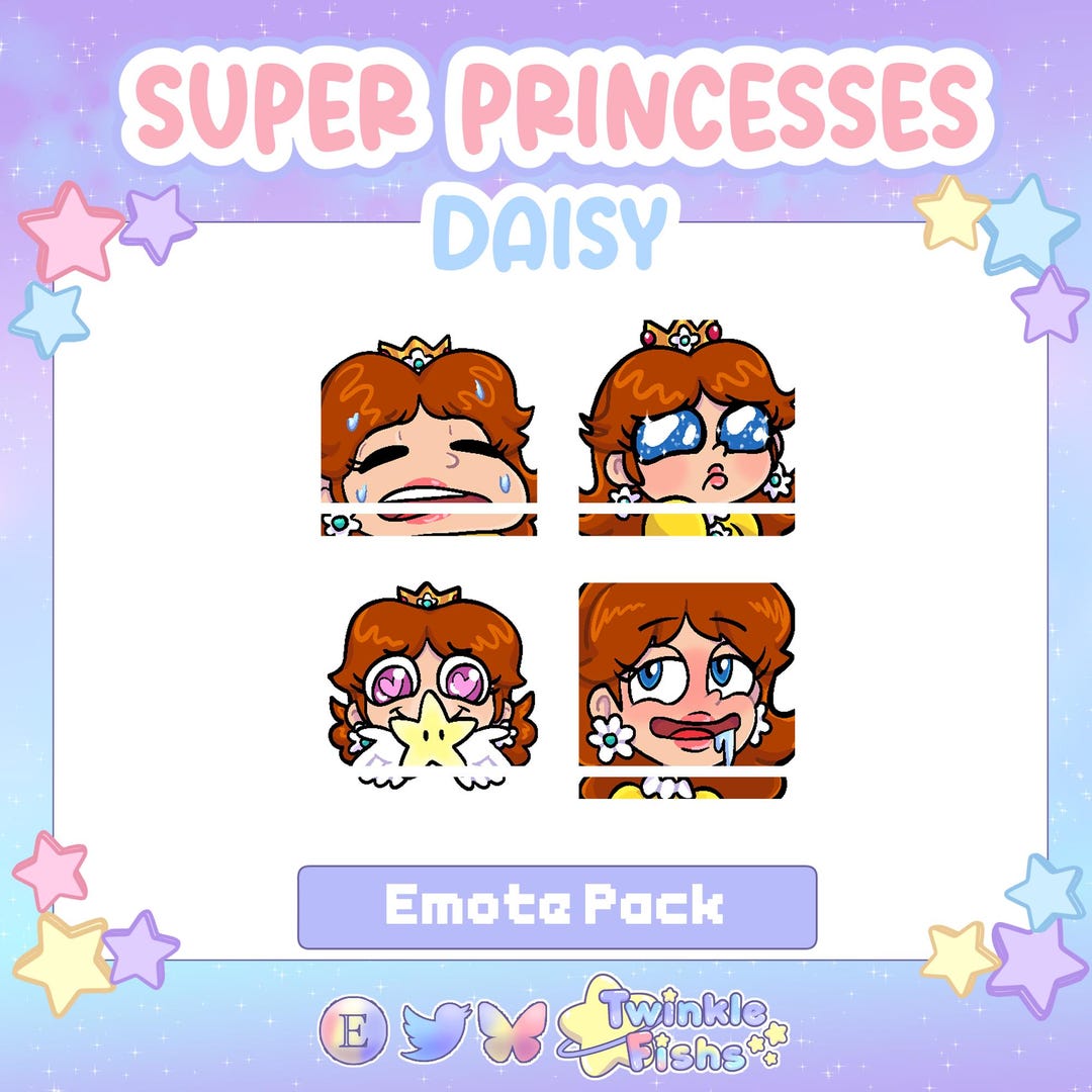 Super Princesses Daisy 4 Emote Pack Twitch Discord Premade Cute Mario ...