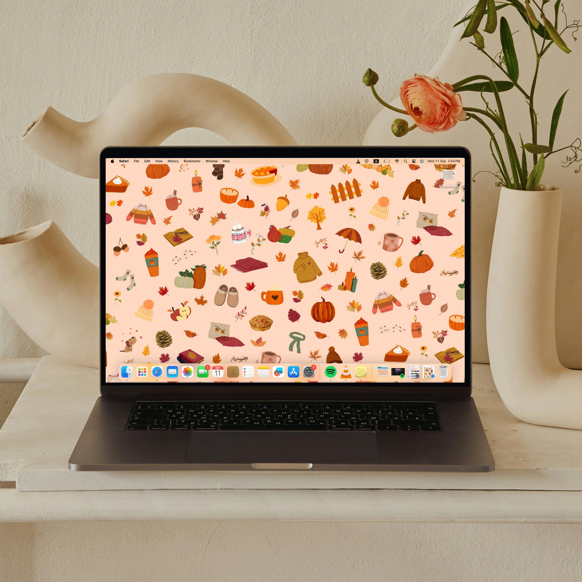 Fall Desktop Wallpaper Autumn HD Wallpaper | Cute Fall Pattern Vibes - Etsy